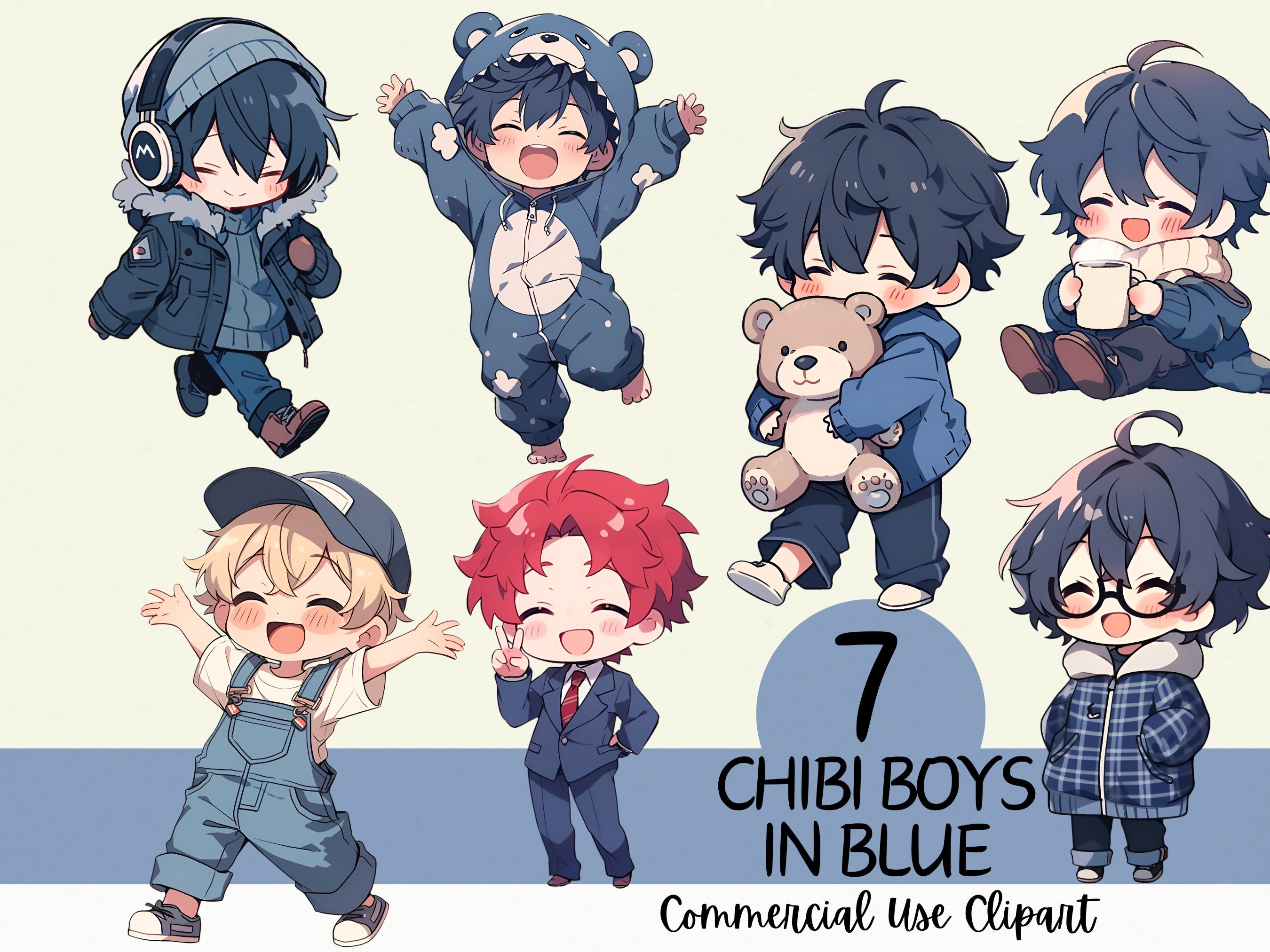 Blue Chibi Clipart - Adorable Nursery Decor | Kawaii Anime Boys ...