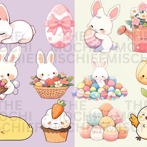 30 Kawaii Easter Clipart Bundle | Cute Colorful Bunny, Chicken, Basket ...