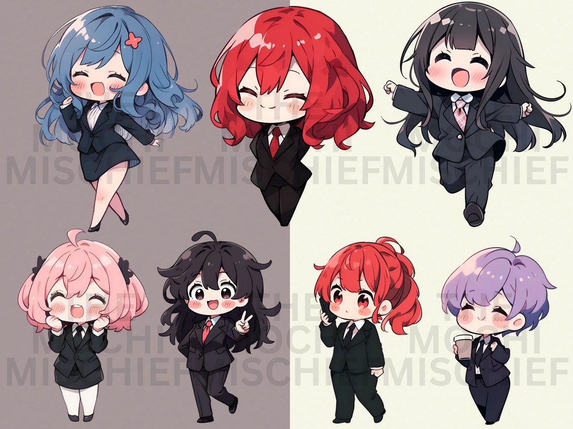 7 Kawaii Chibis in Office Suits Clipart | Scrapbooks, Streaming ...