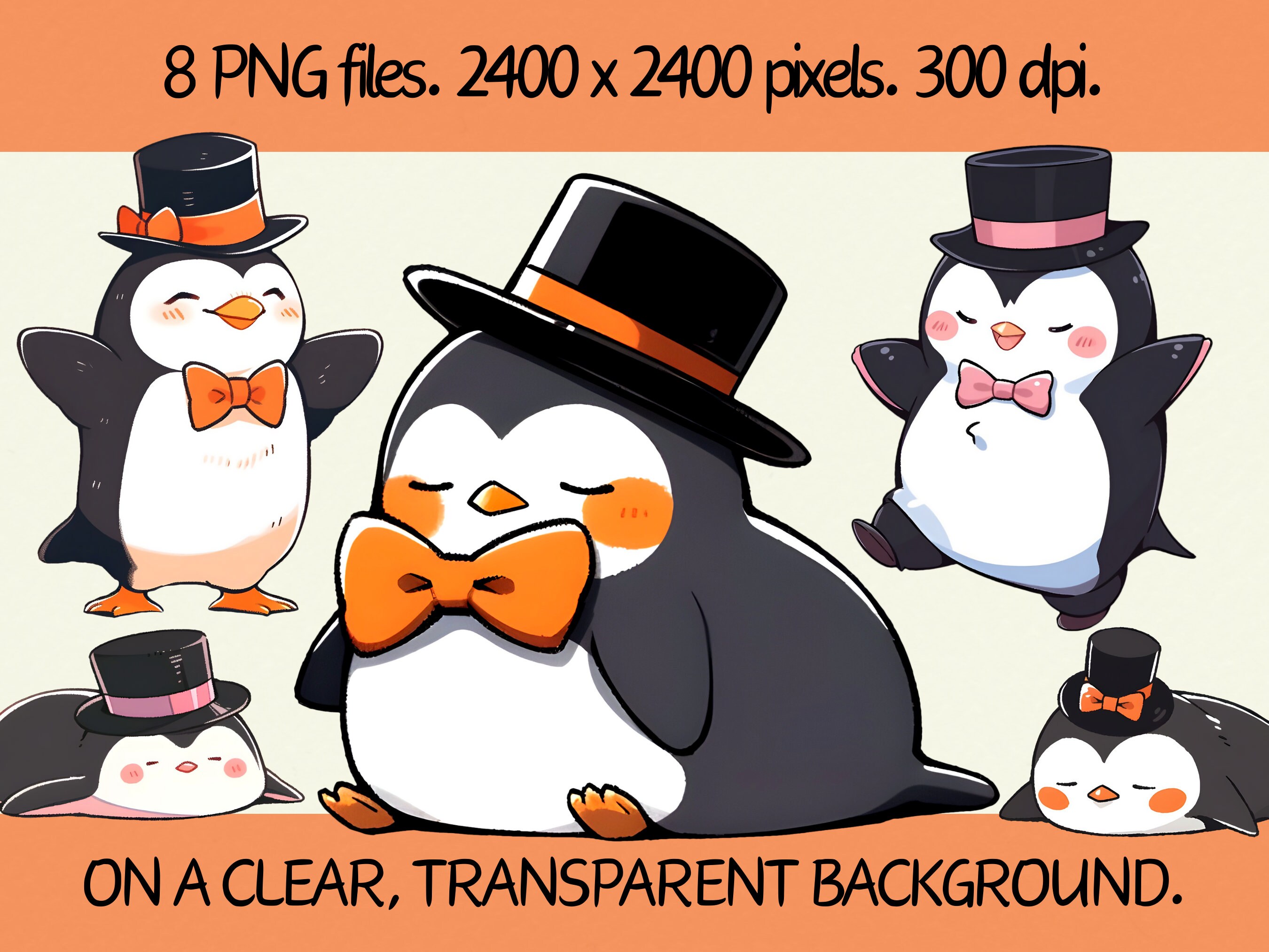 8 Kawaii Chibi Penguins Clipart Set - Commercial Use, Transparent Pngs ...