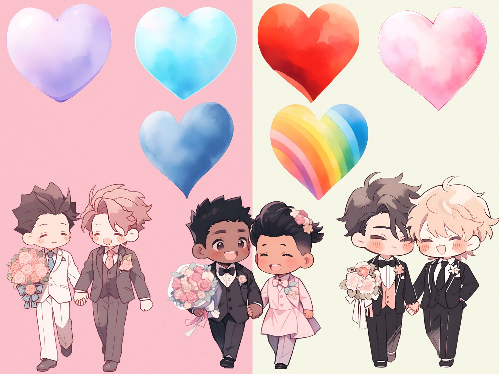 15 Kawaii Chibi Gay Couples Clipart Bundle - Commercial Use and ...