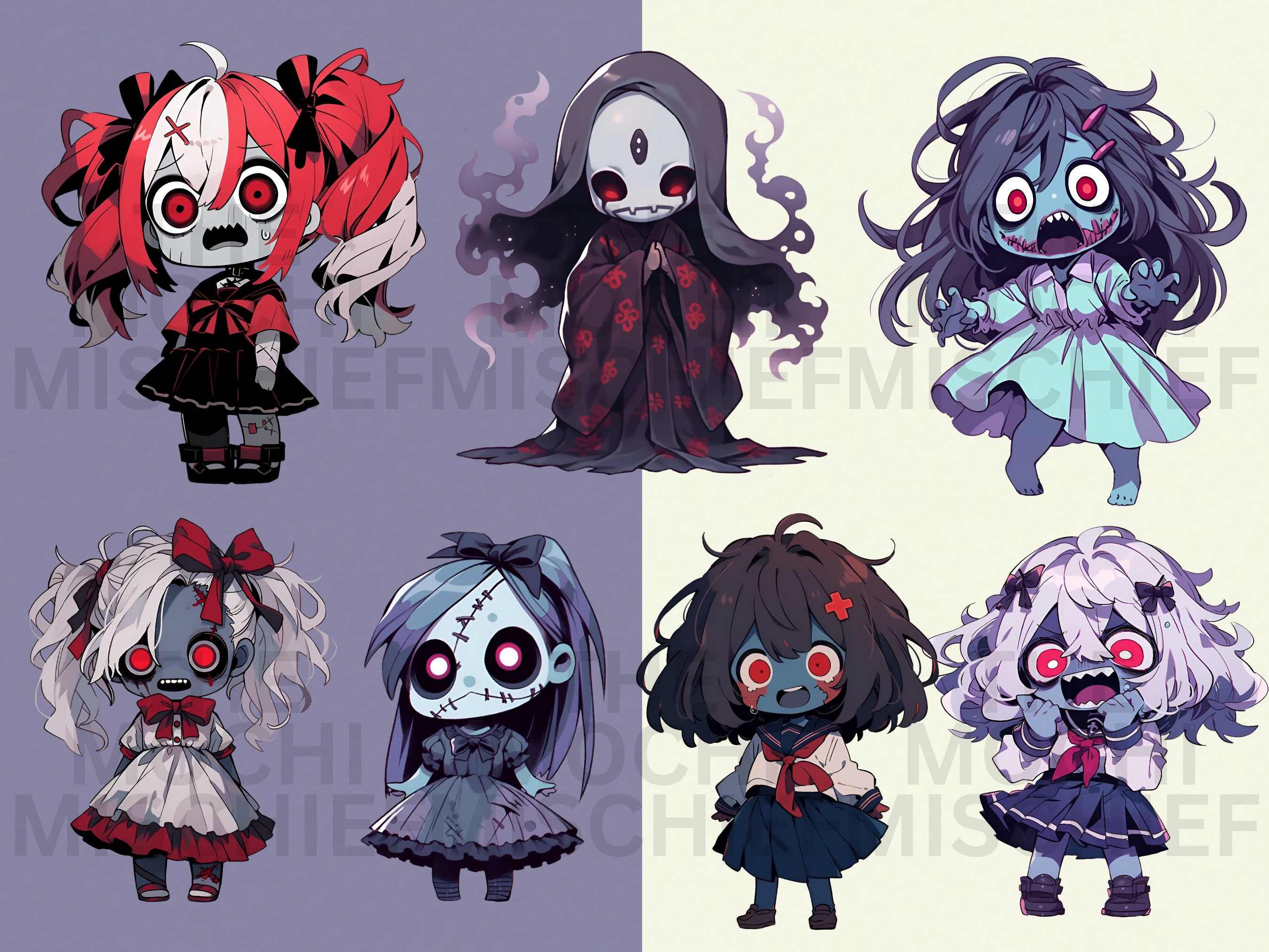 7 Scary Kawaii Haunted Chibi Clipart Commercial Use Transparent PNG for ...