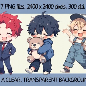 Blue Chibi Clipart - Adorable Nursery Decor | Kawaii Anime Boys ...