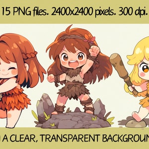 15 Kawaii Prehistoric Chibi Clipart Bundle - Commercial Use and ...