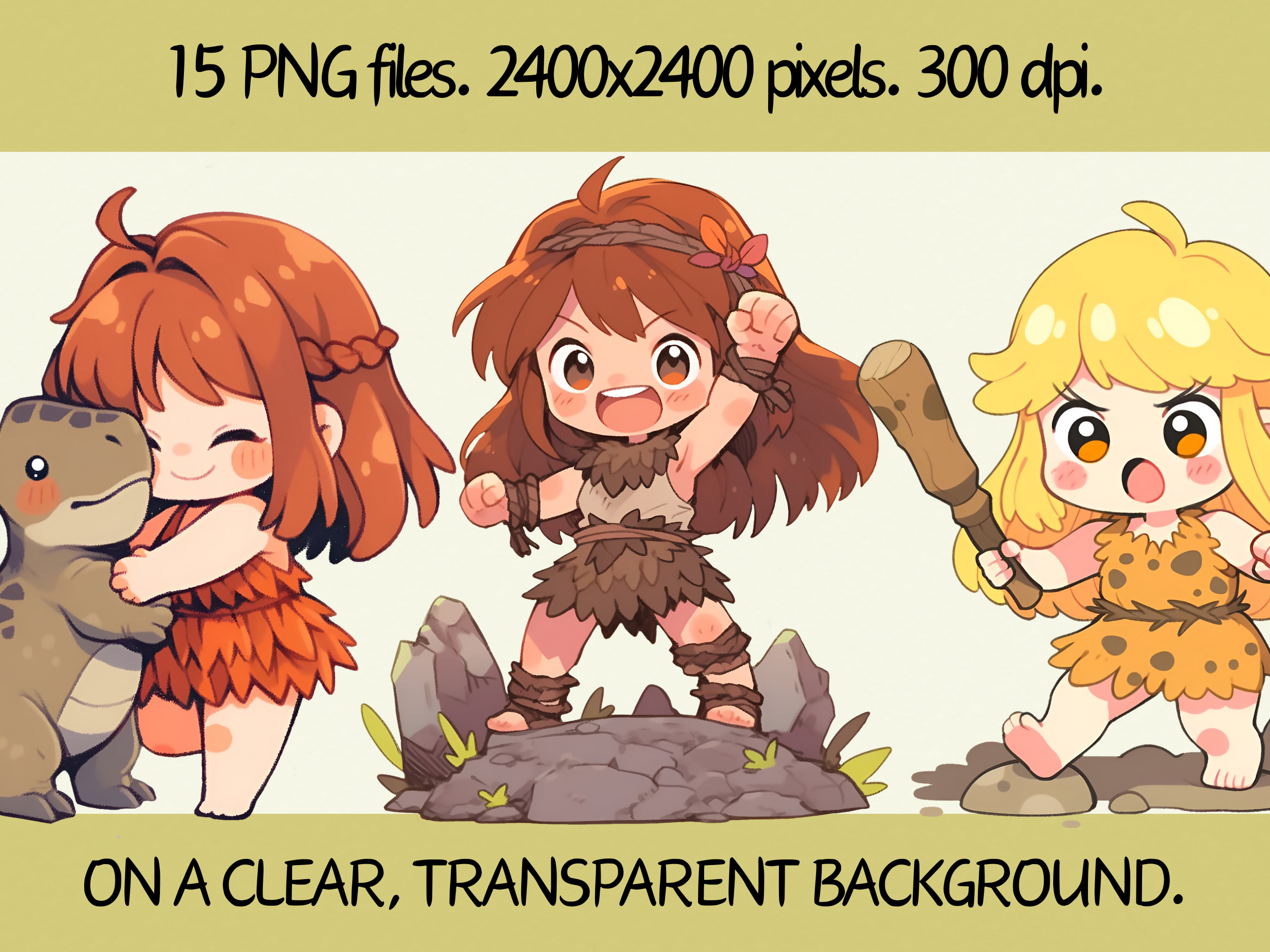 15 Kawaii Prehistoric Chibi Clipart Bundle - Commercial Use and ...