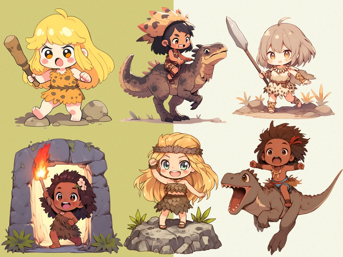 15 Kawaii Prehistoric Chibi Clipart Bundle Commercial Use and ...