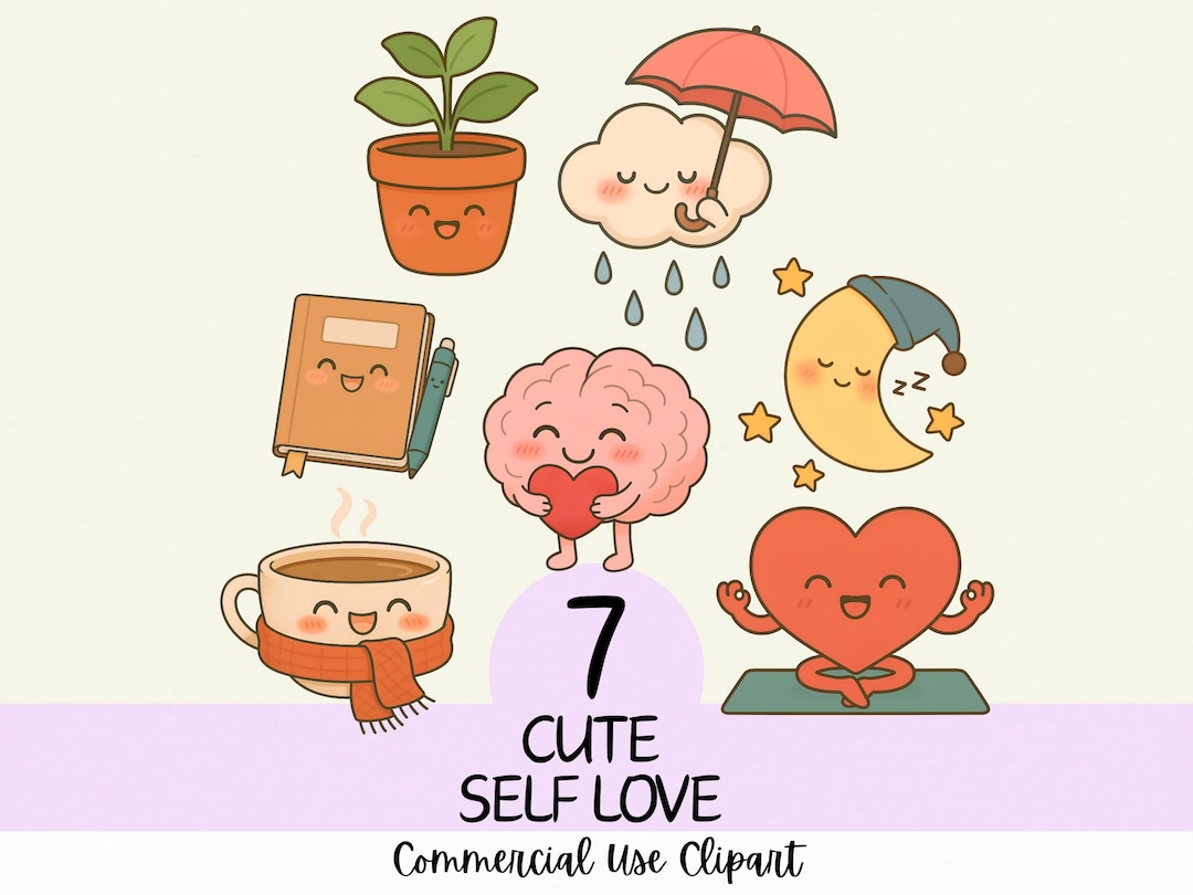 Kawaii Mental Health Self-care Clipart Set – Cute PNG Graphics for ...