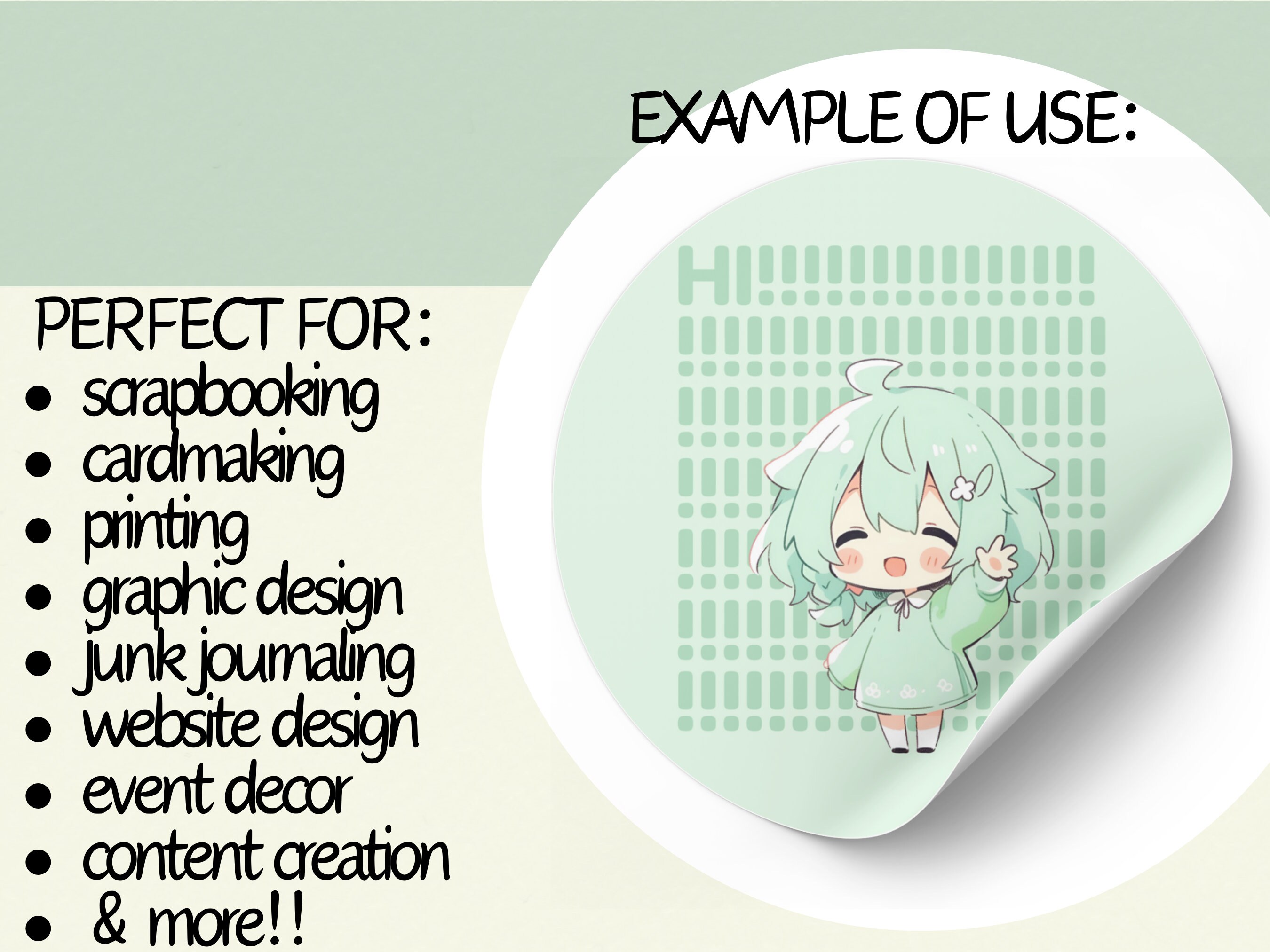 7 Adorable Kawaii Pastel Green Chibi Cliparts - Commercial Use and ...