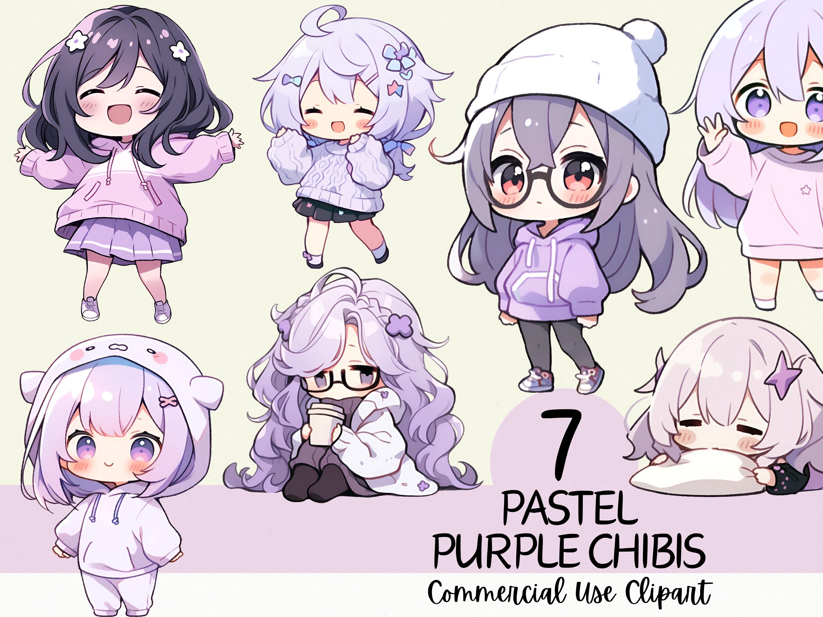 7 Kawaii Pastel Purple Chibi Clipart: Scrapbook & Planner PNG ...