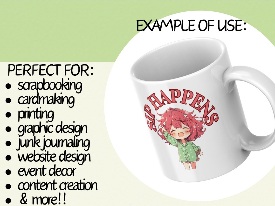 7 Adorable Kawaii Green Chibi Clipart Bundle Commercial Use and ...