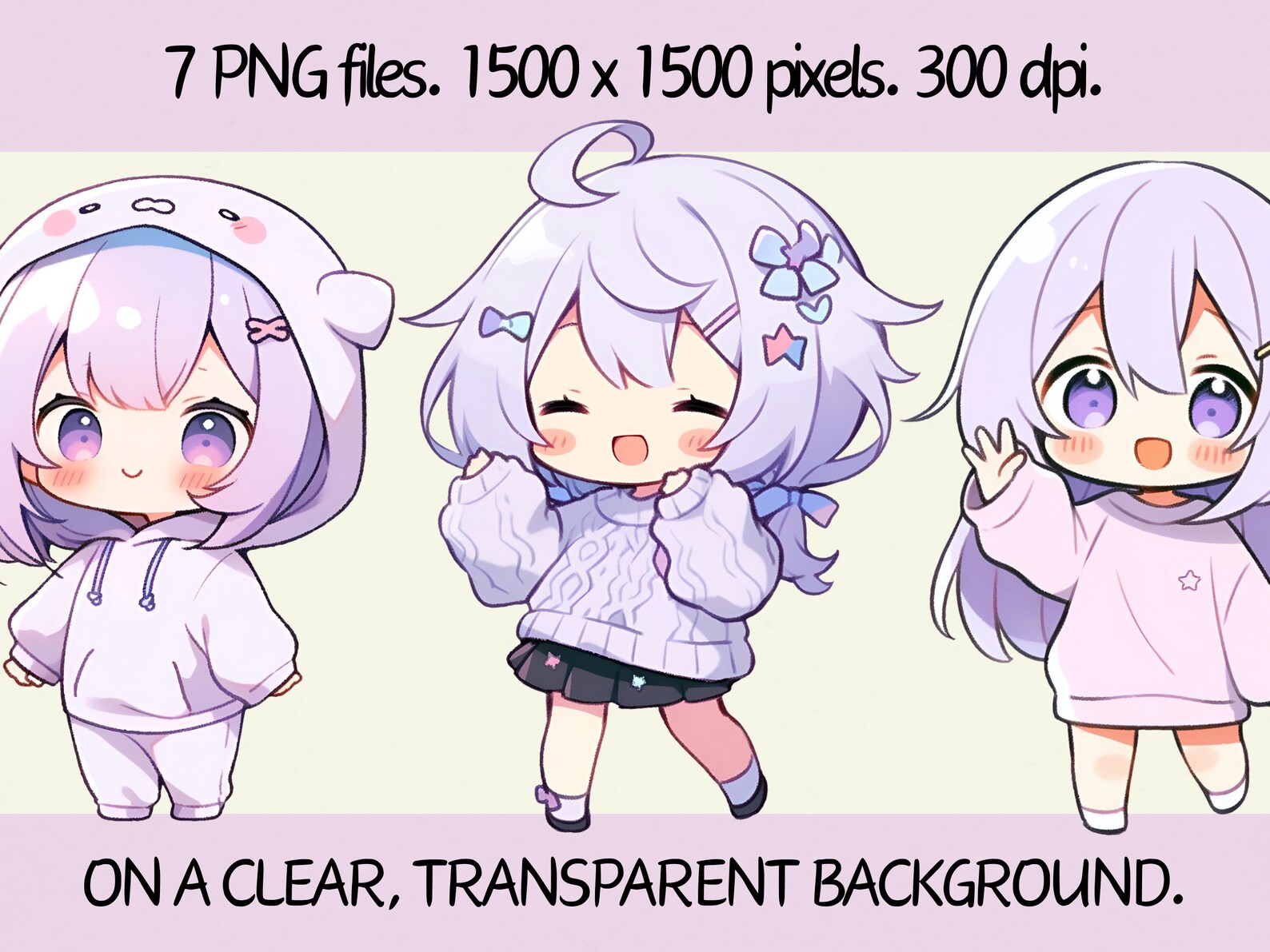 7 Adorable Kawaii Pastel Purple Chibi Clipart - Commercial Use and ...