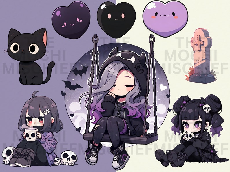 15 Kawaii Chibi Gothic Girls Clipart Bundle - Commercial Use ...