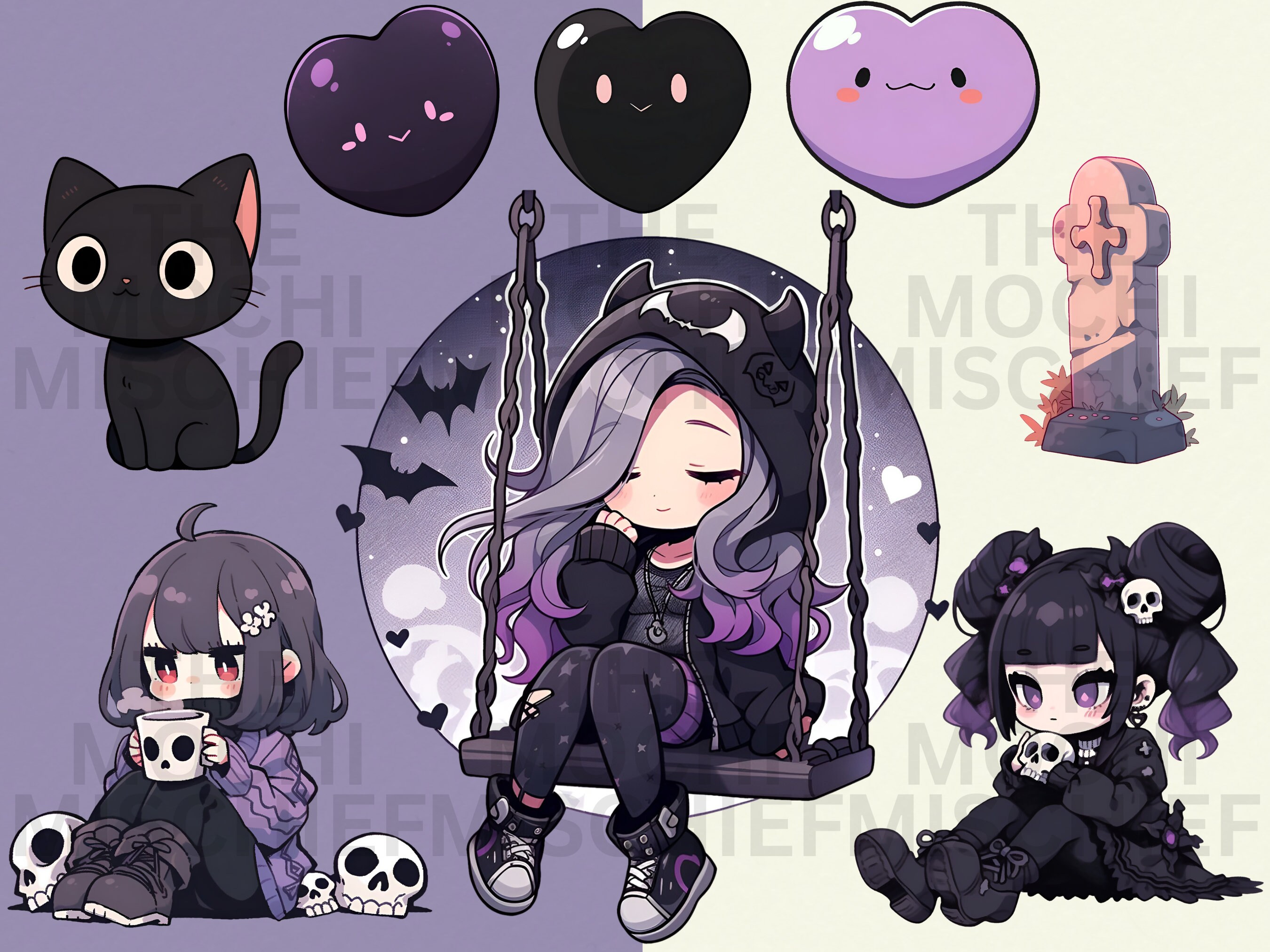15 Kawaii Chibi Gothic Girls Clipart Bundle - Commercial Use ...