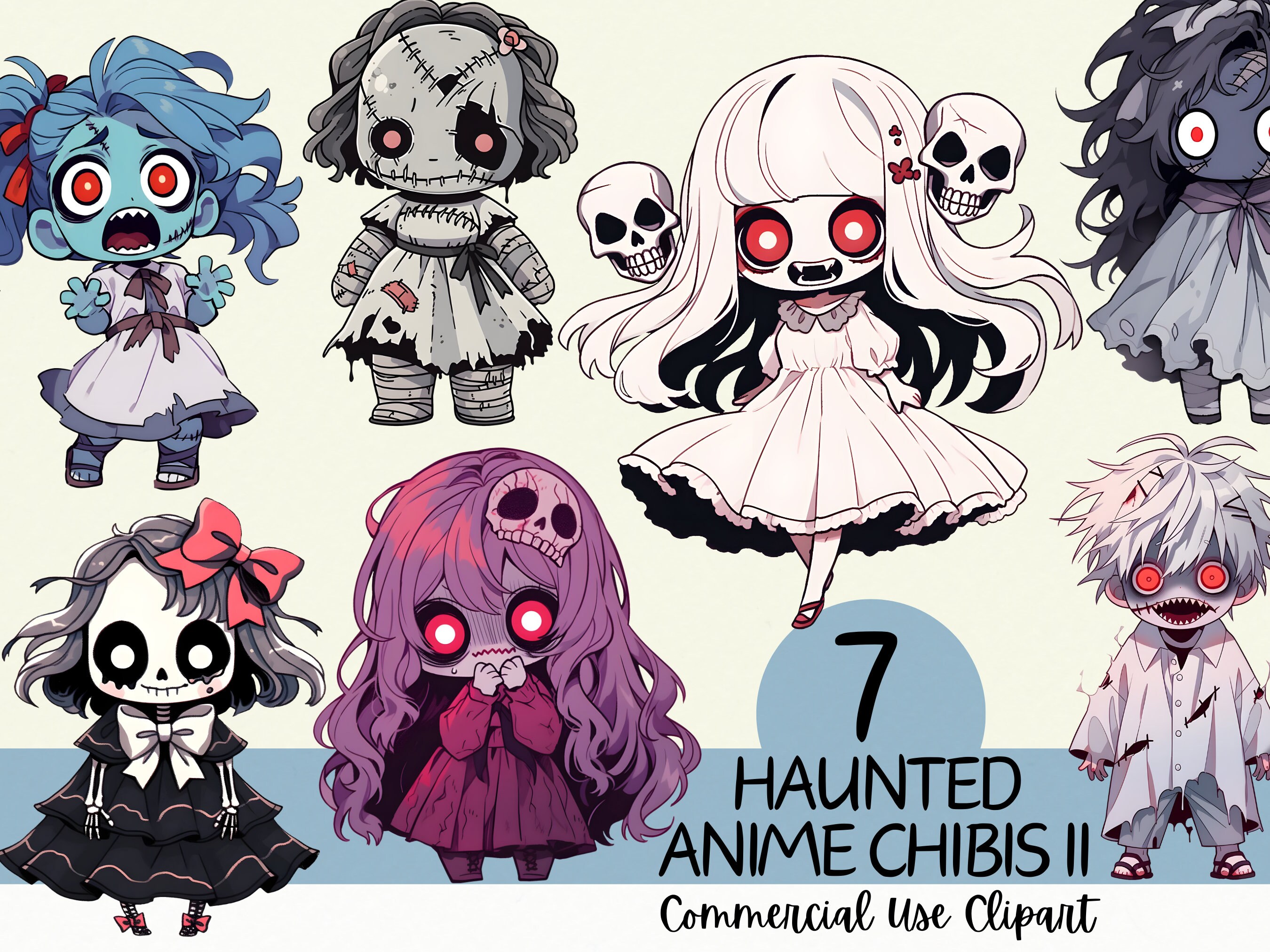 7 Scary Kawaii Haunted Chibi Clipart II - Commercial Use Transparent ...