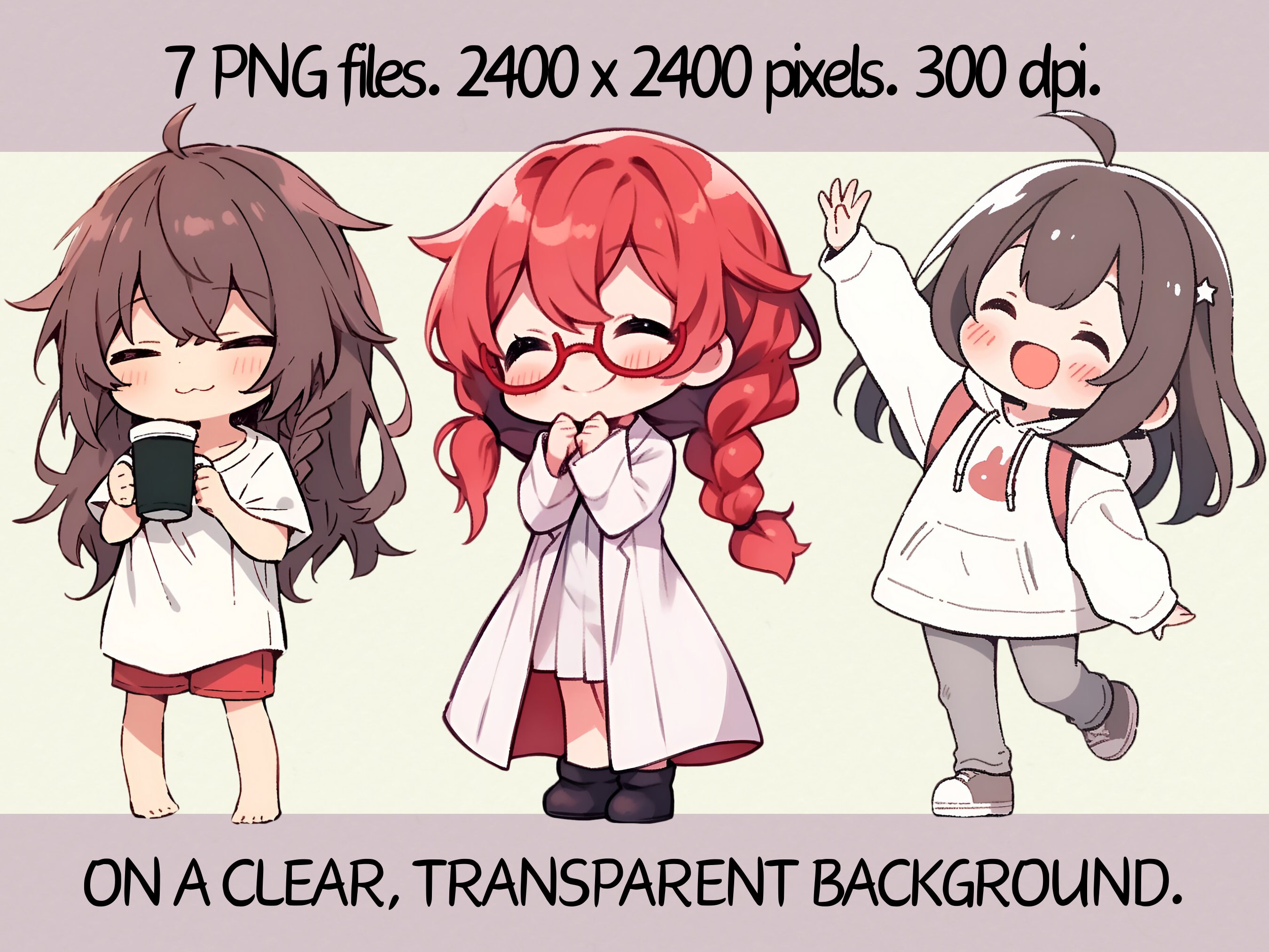 7 Adorable Kawaii Chibis in White Clipart Bundle Commercial Use and ...