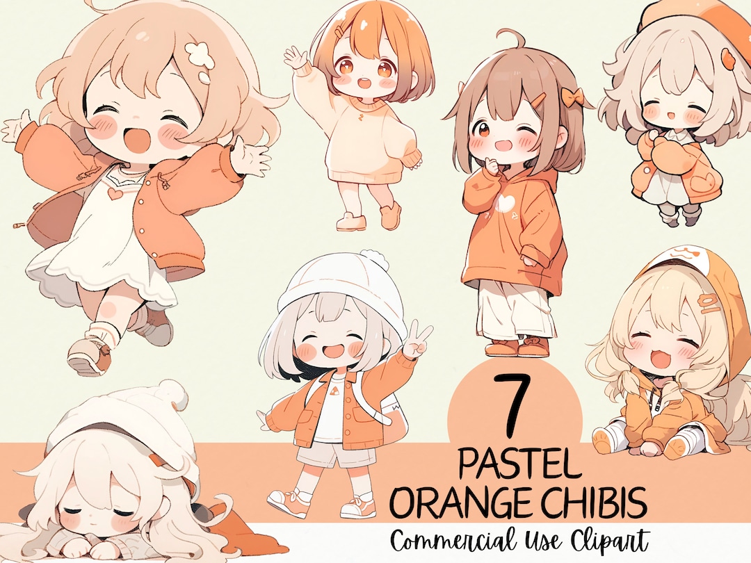7 Adorable Kawaii Pastel Orange Chibi Clipart - Commercial Use and ...