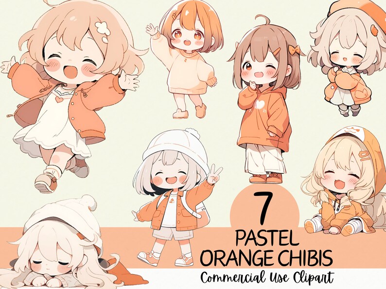 7 Adorable Kawaii Pastel Orange Chibi Clipart Commercial Use and ...