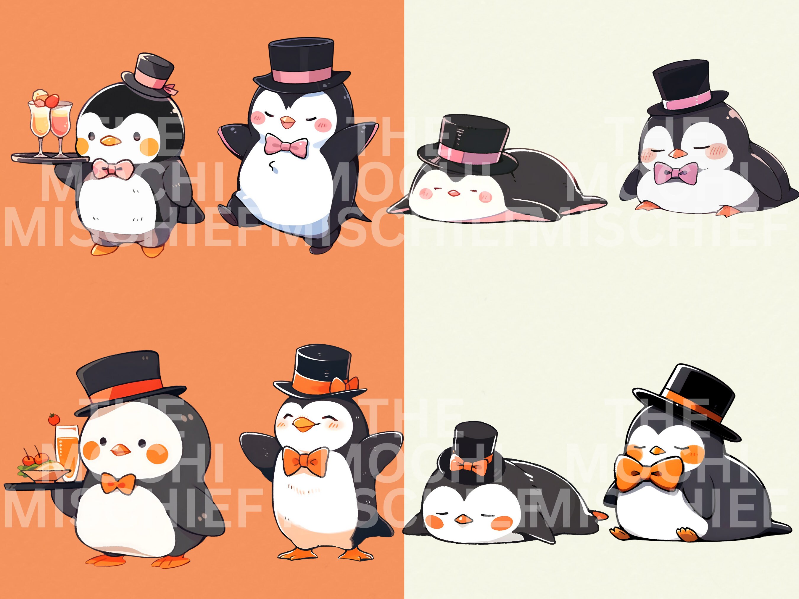 8 Kawaii Chibi Penguins Clipart Set - Commercial Use, Transparent Pngs ...