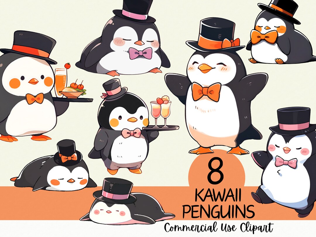 8 Kawaii Chibi Penguins Clipart Set Commercial Use, Transparent Pngs ...