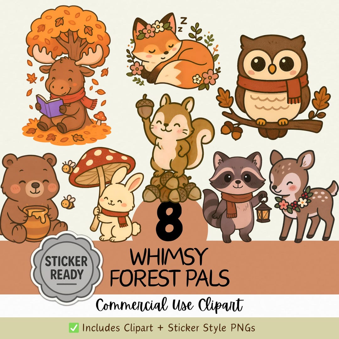 Whimsical Forest Animal Clipart – Cute Woodland Creatures Pngs for ...