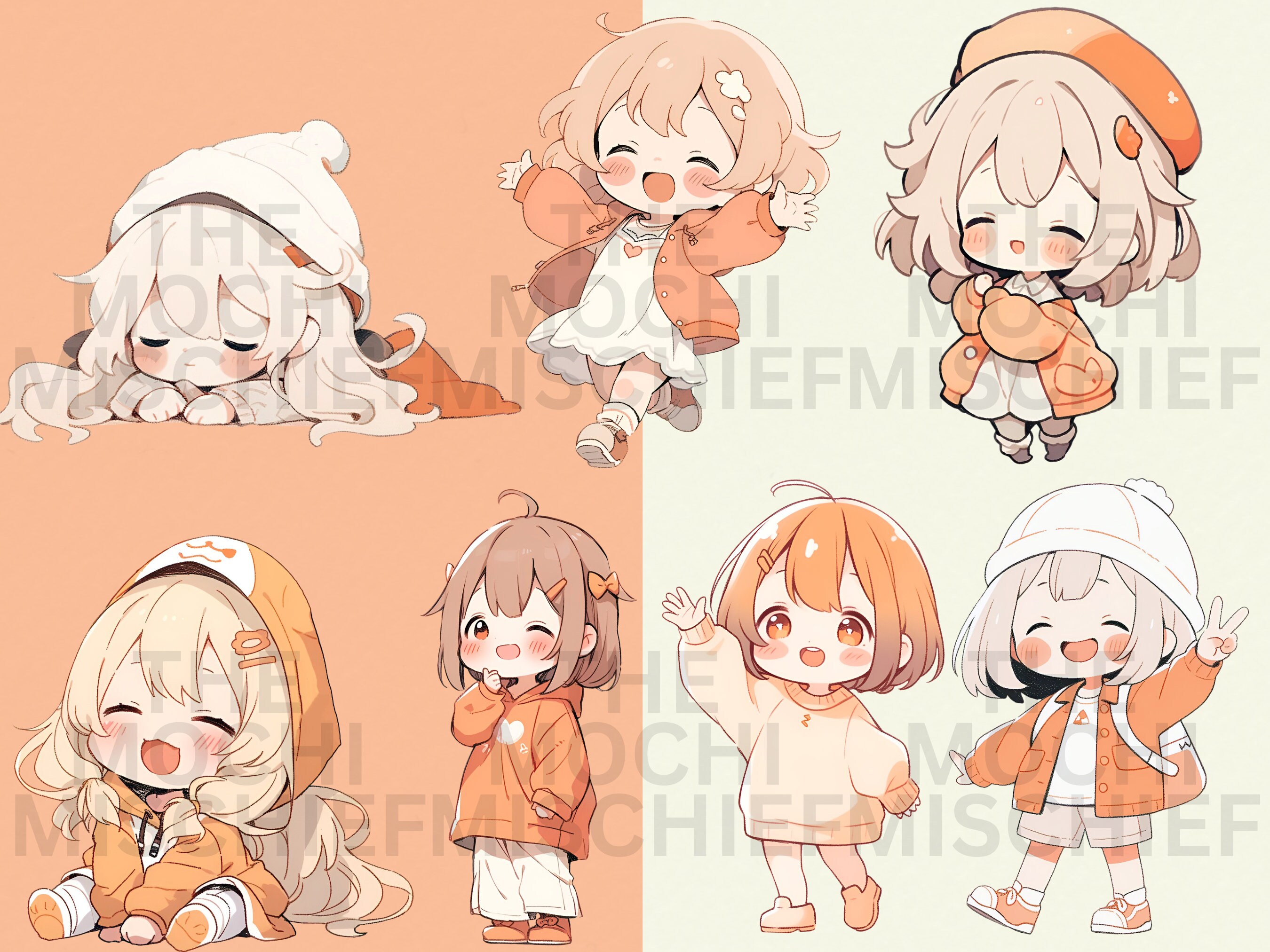 7 Adorable Kawaii Pastel Orange Chibi Clipart - Commercial Use and ...