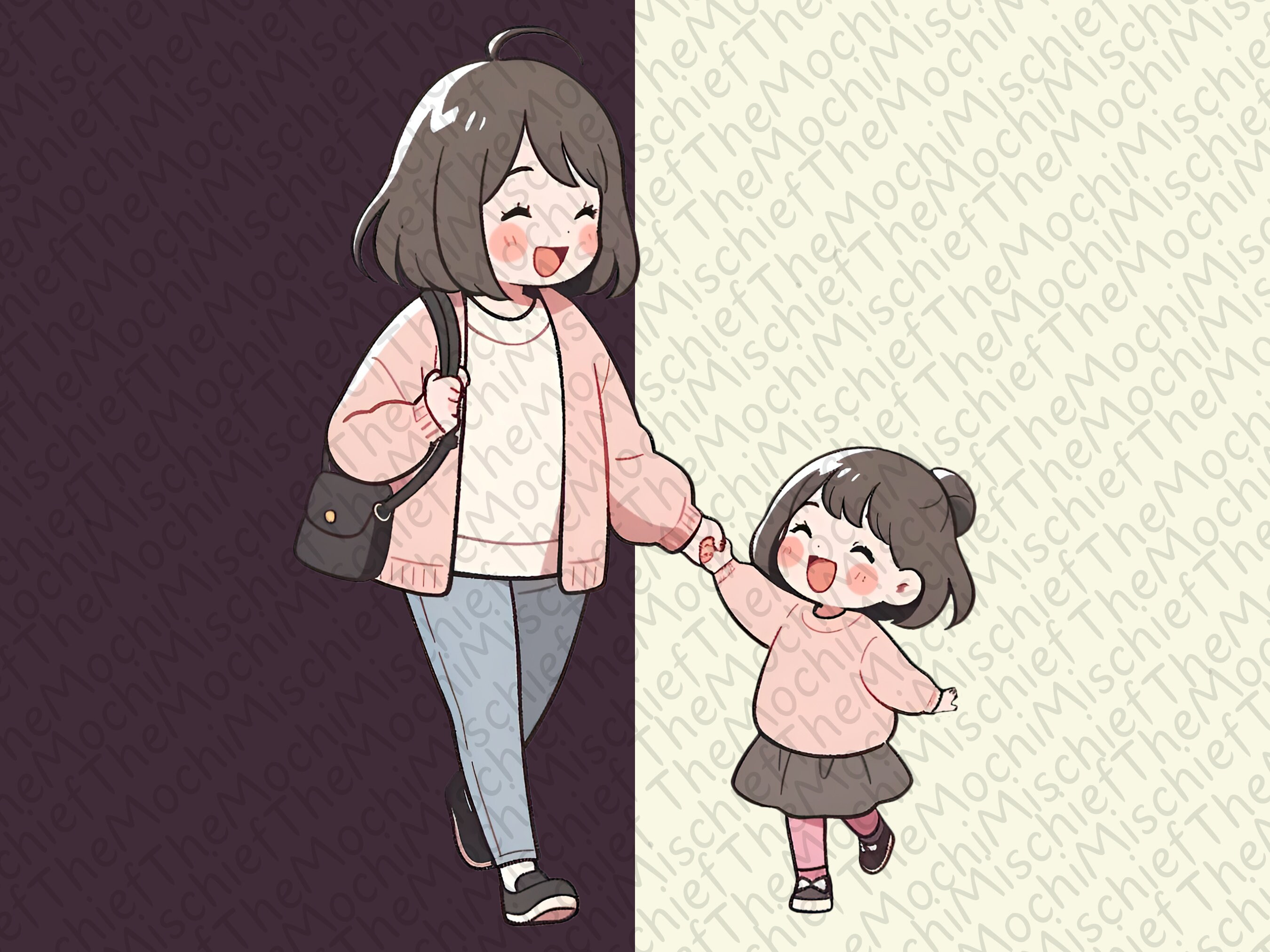 Anime Mother's Day - 15 Commercial Use Pngs, Kawaii Chibi Mom Stickers ...
