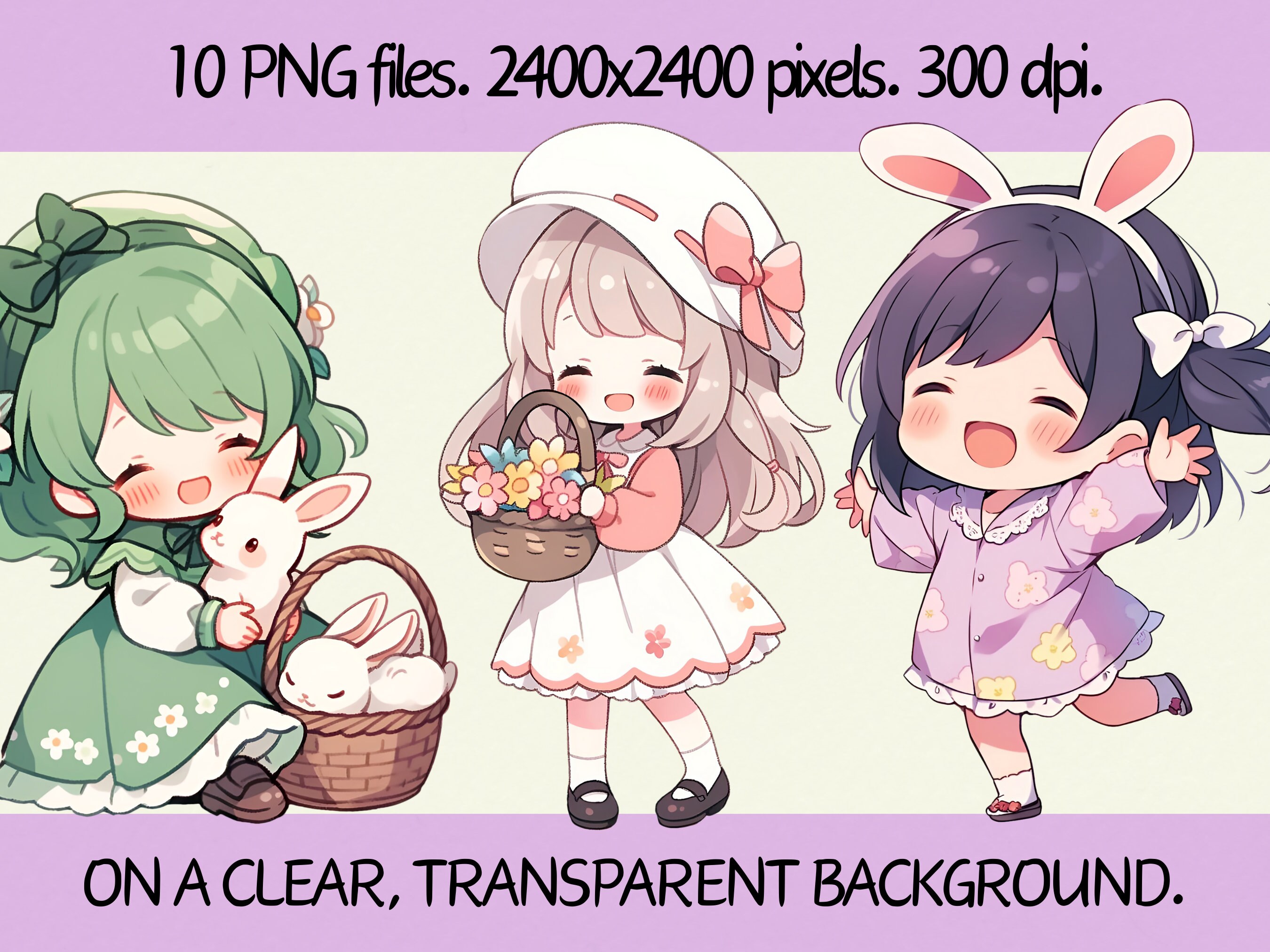 10 Kawaii Easter Chibi Clipart Bundle | Cute Colorful Spring Chibi ...