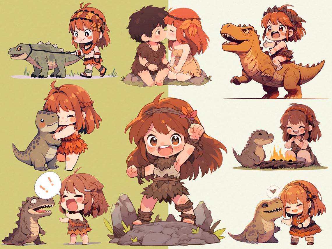 15 Kawaii Prehistoric Chibi Clipart Bundle Commercial Use and ...