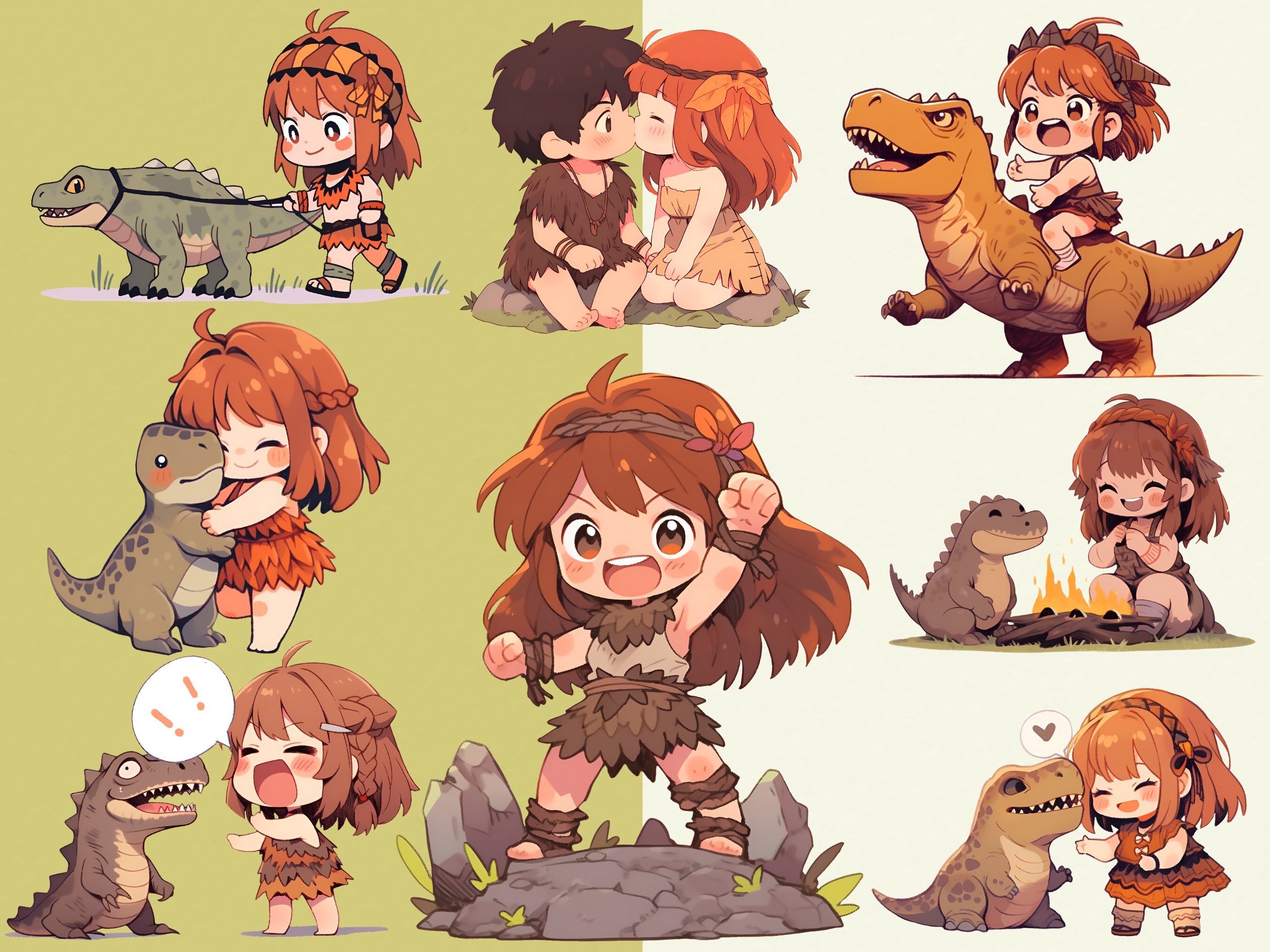 15 Kawaii Prehistoric Chibi Clipart Bundle - Commercial Use and ...
