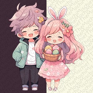 10 Kawaii Easter Chibi Clipart Bundle | Cute Colorful Spring Chibi ...