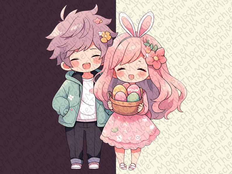 10 Kawaii Easter Chibi Clipart Bundle Cute Colorful Spring Chibi ...