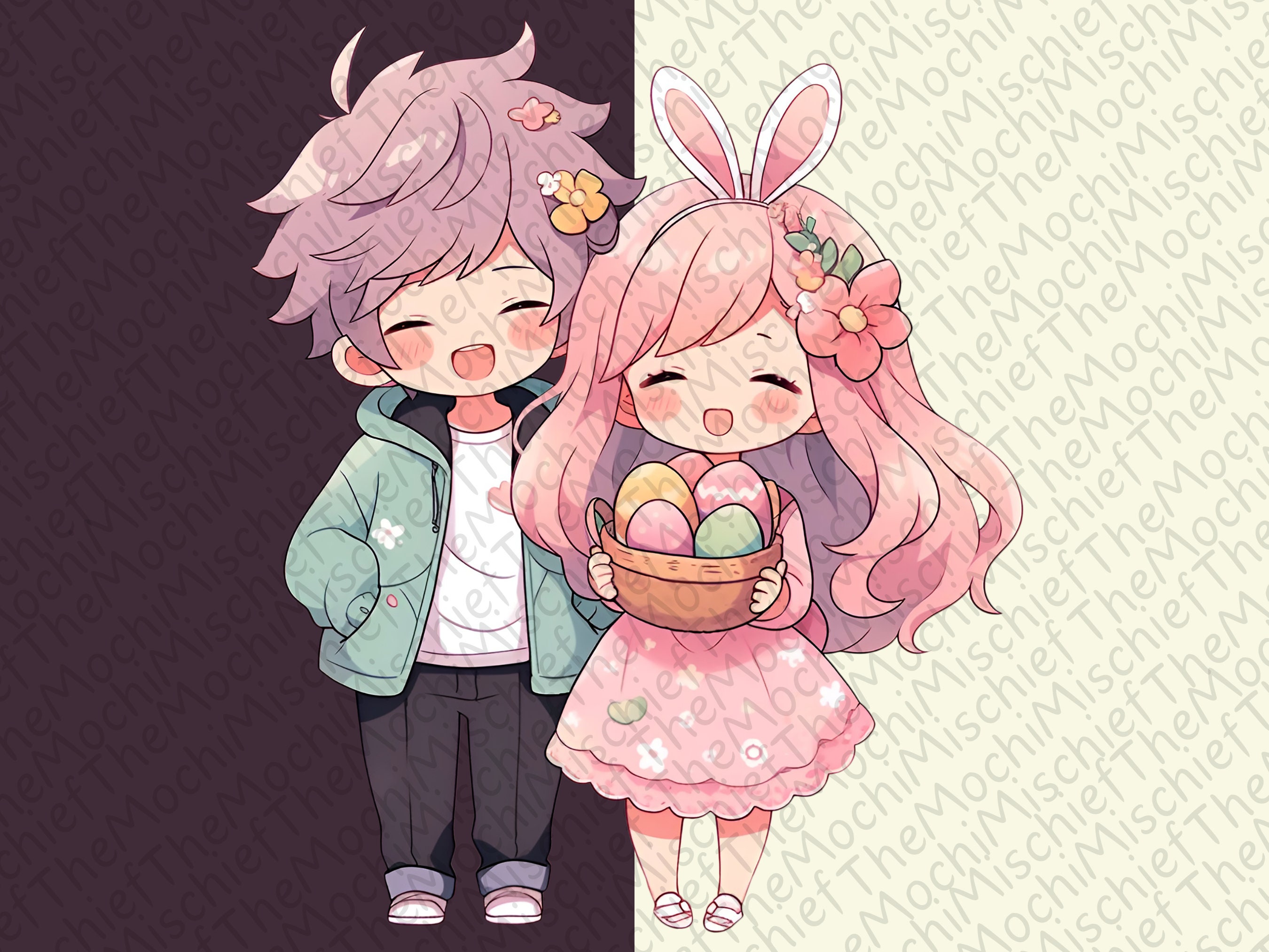 10 Kawaii Easter Chibi Clipart Bundle Cute Colorful Spring Chibi ...