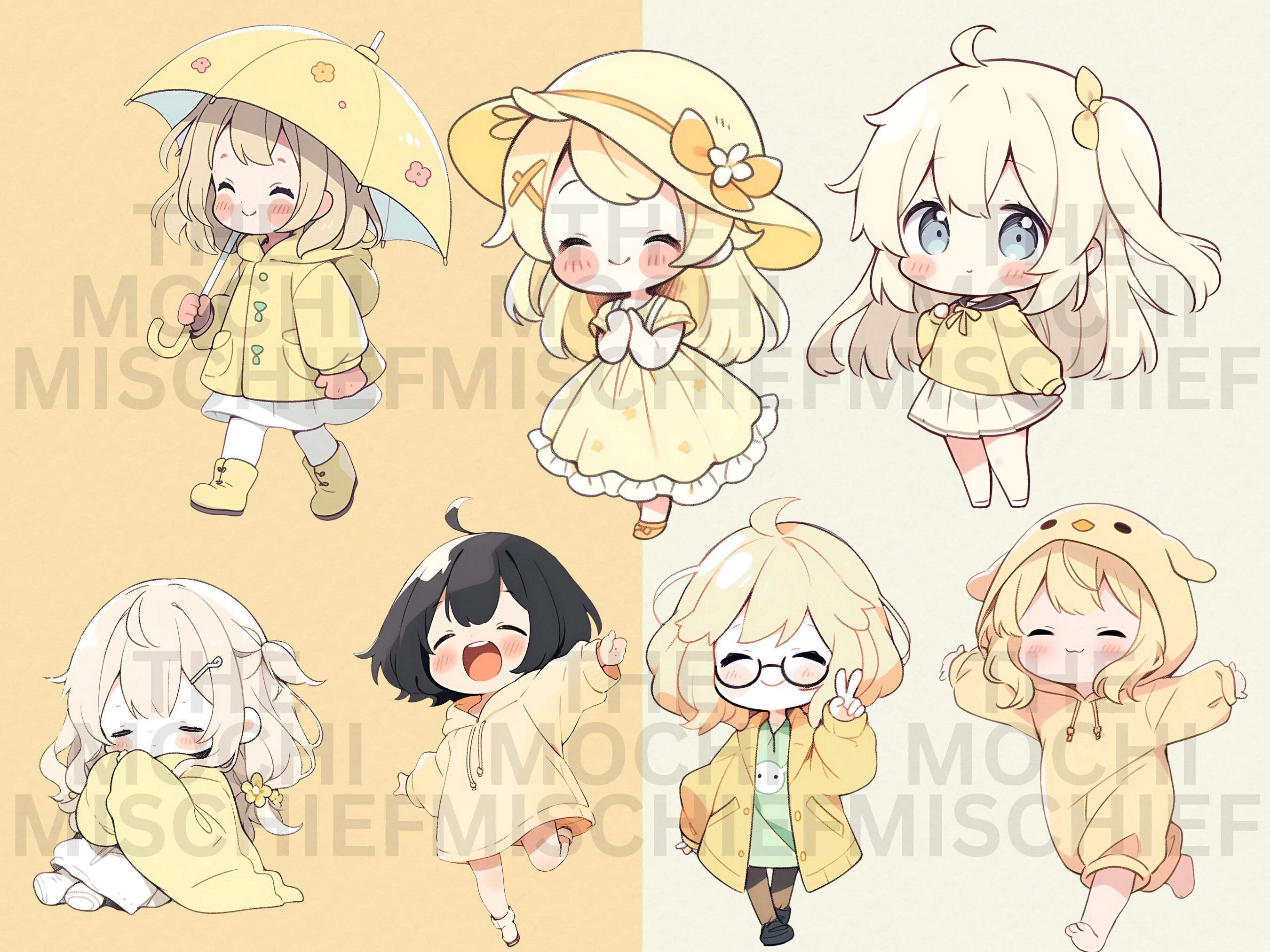 7 Kawaii Pastel Yellow Chibi Clipart Bundle - Commercial Use and ...