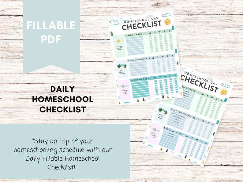 Kids Daily School Checklist Schedule Printable, Fillable PDF To-do List ...