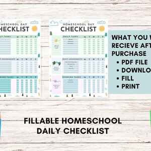 Kids Daily School Checklist Schedule Printable, Fillable PDF To-do List ...