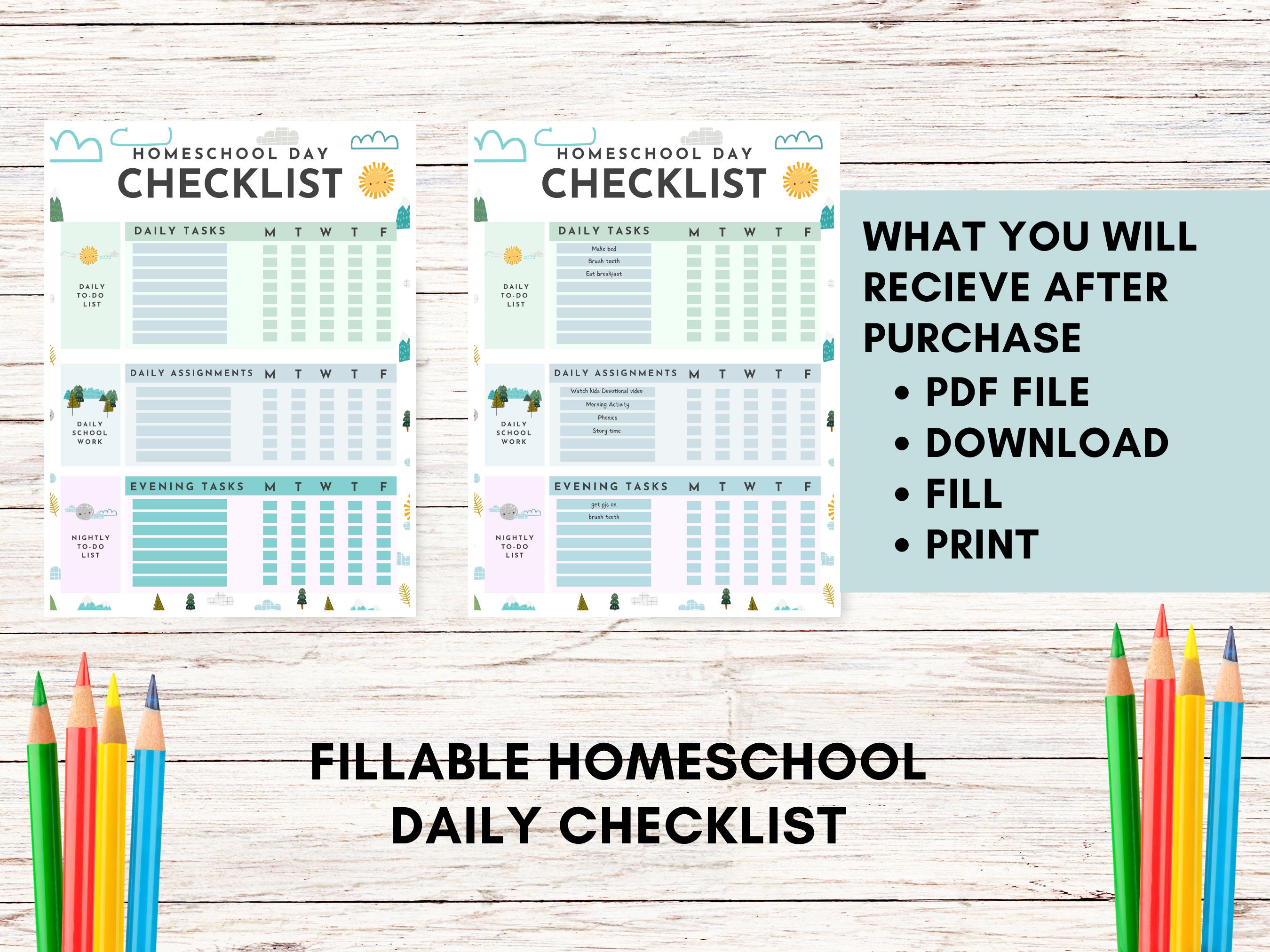 Kids Daily School Checklist Schedule Printable, Fillable PDF To-do List ...