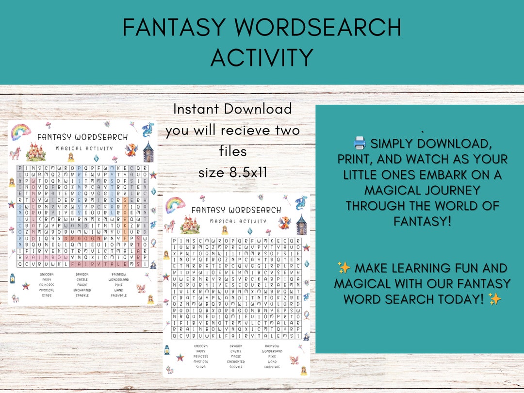 Kids Wordsearch, Magical Fantasy Printable Kids' Activity Pdf, Rainy ...