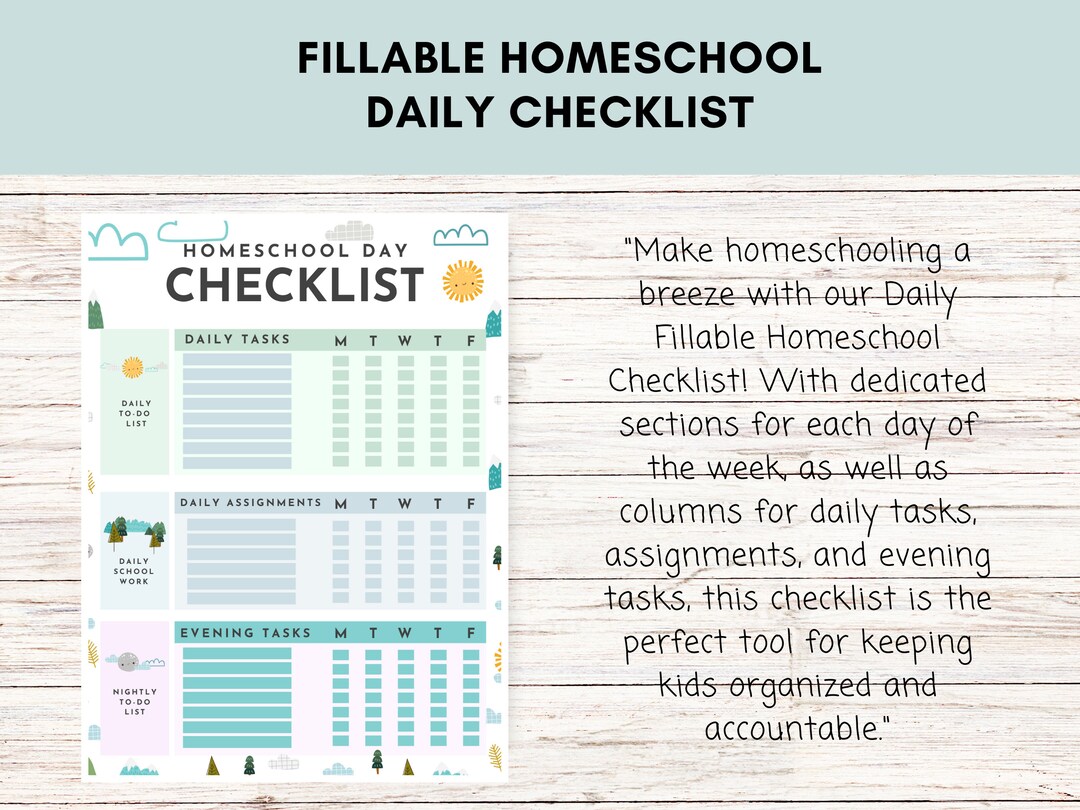 Kids Daily School Checklist Schedule Printable, Fillable PDF To-do List ...