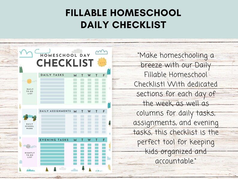 Kids Daily School Checklist Schedule Printable, Fillable PDF To-do List ...
