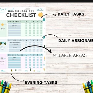 Kids Daily School Checklist Schedule Printable, Fillable PDF To-do List ...