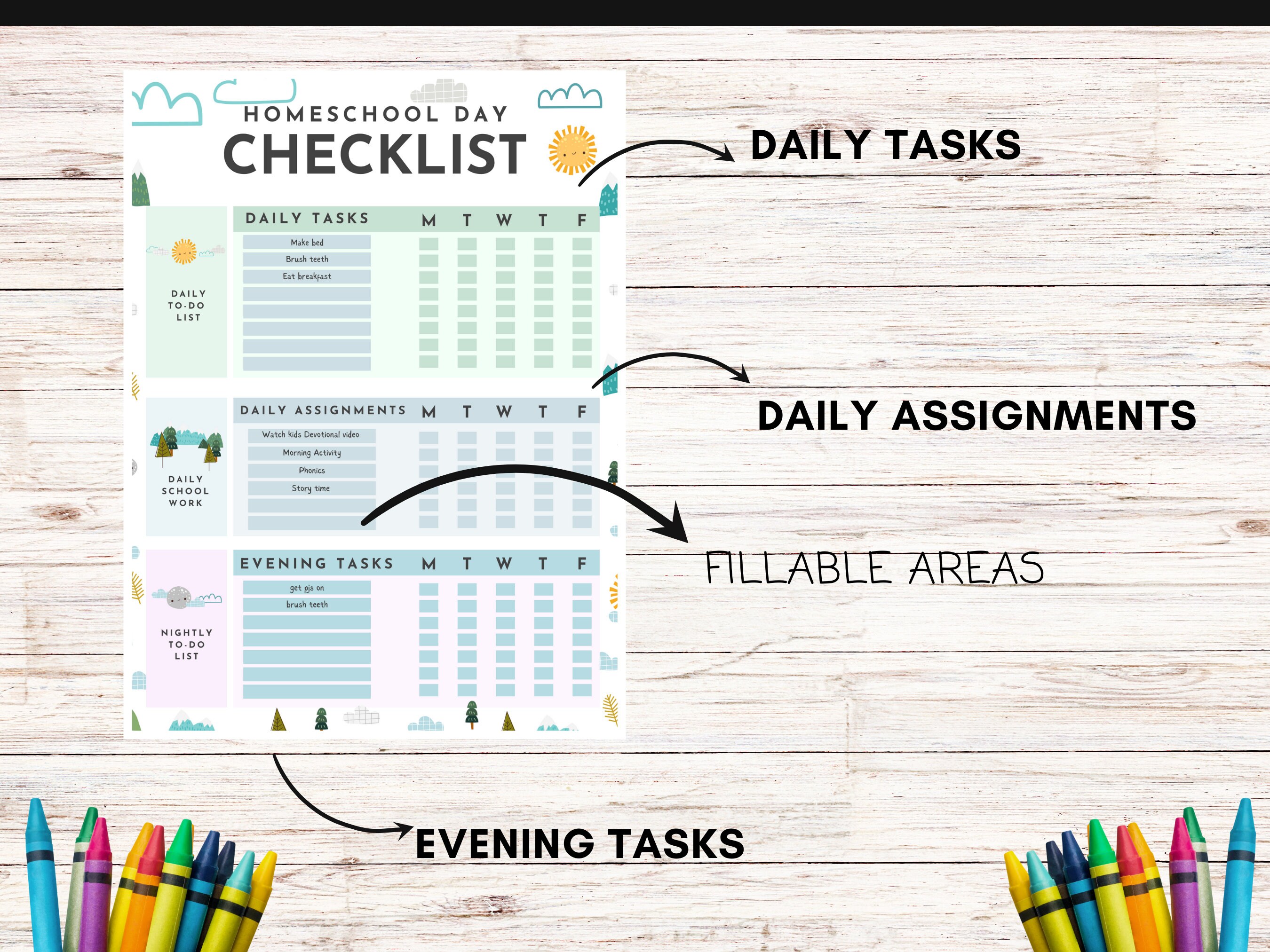 Kids Daily School Checklist Schedule Printable, Fillable PDF To-do List ...