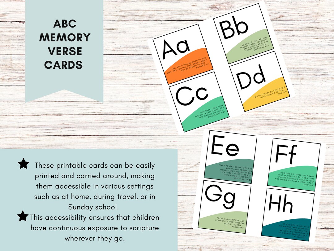 Alphabet Scripture Cards, Bible Verse Printable Cards for Kids, Sunday ...