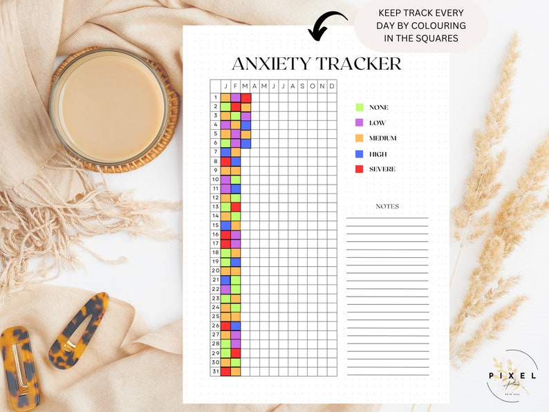 Anxiety Tracker A5 Journal Page PRINTABLE Tracker Habit Tracker Anxiety ...