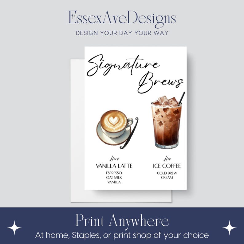 Signature Brews Sign Template | Signature Coffee Bar Sign ...