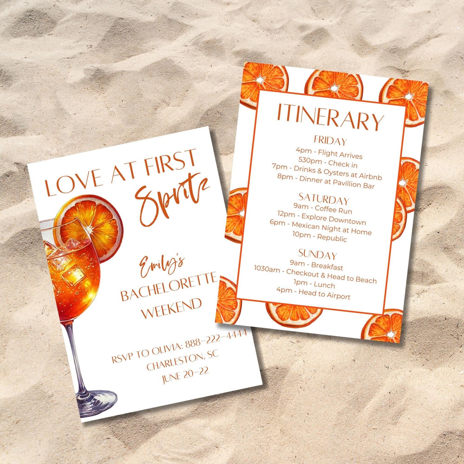 Love at First Spritz Bachelorette Party Invitation and Itinerary ...