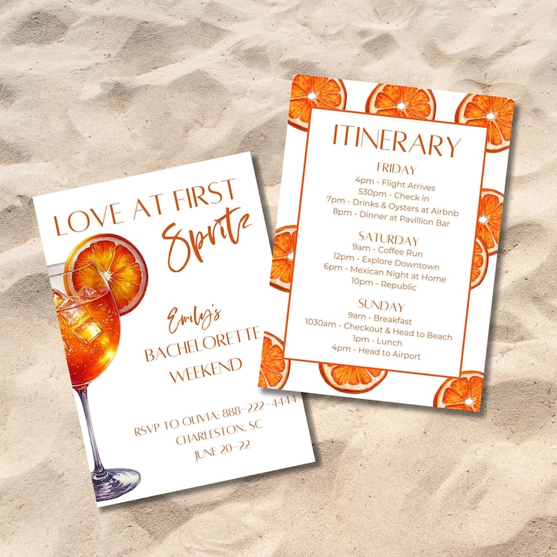 Love at First Spritz Bachelorette Party Invitation and Itinerary ...