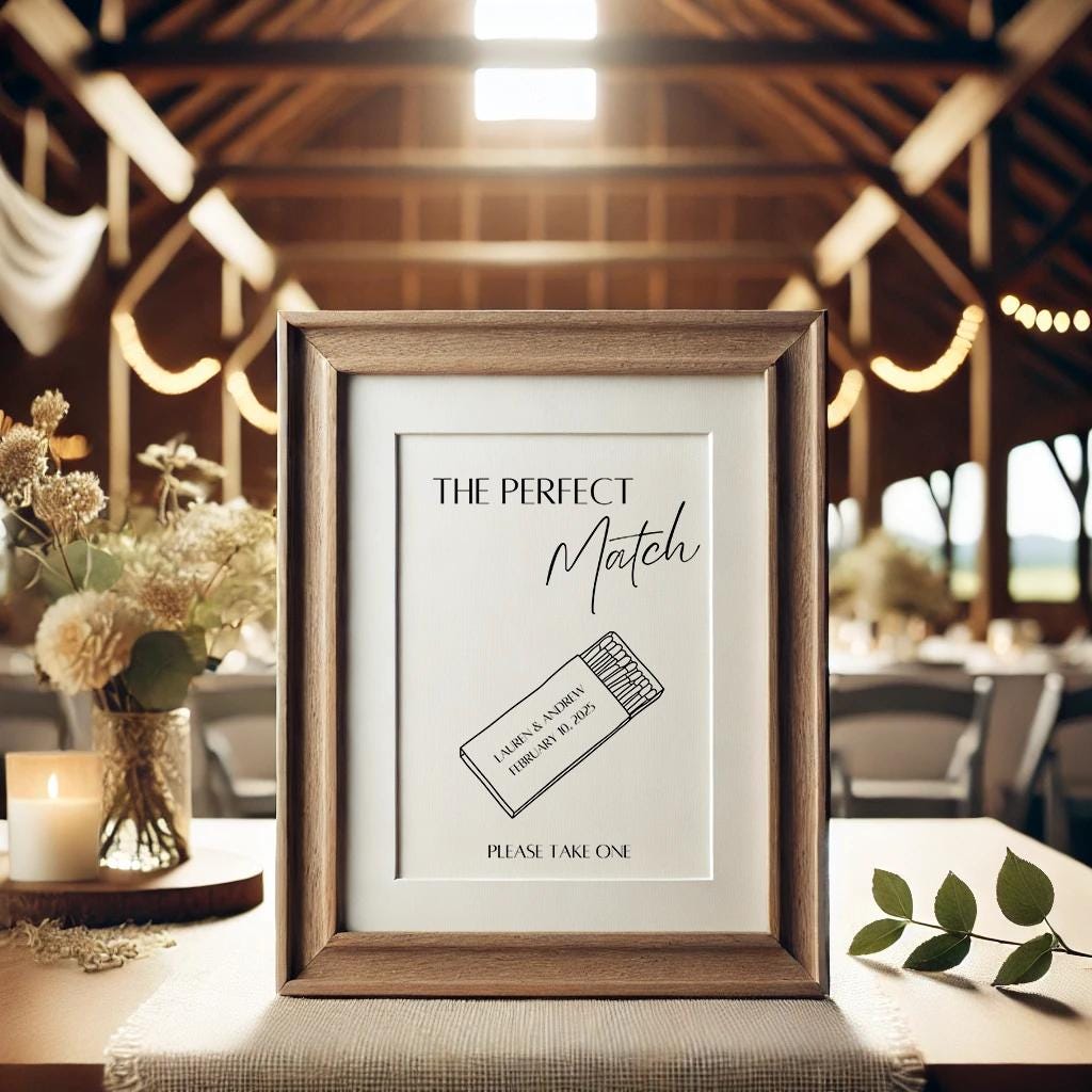 The Perfect Match Wedding Favor Sign | Editable Template | Unique ...