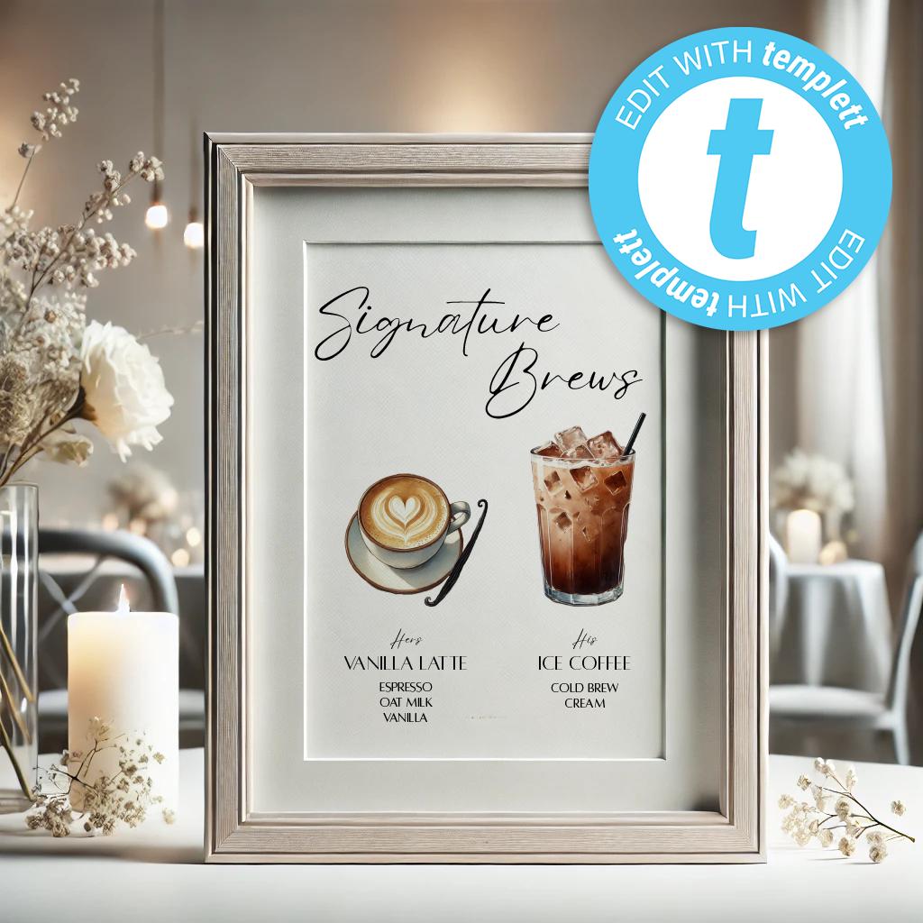 Signature Brews Sign Template | Signature Coffee Bar Sign ...