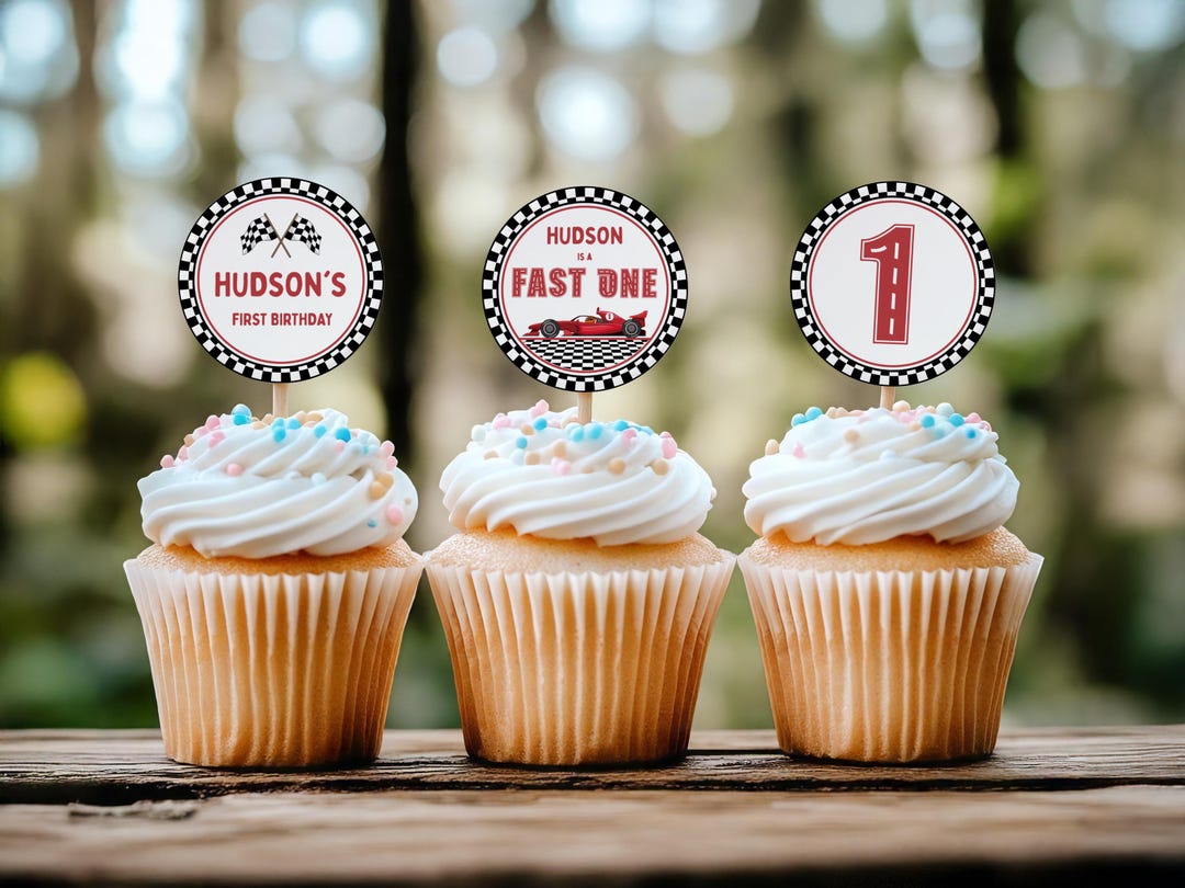 Fast One Birthday Cupcake Toppers • Fast One Red Car Cupcake Toppers ...