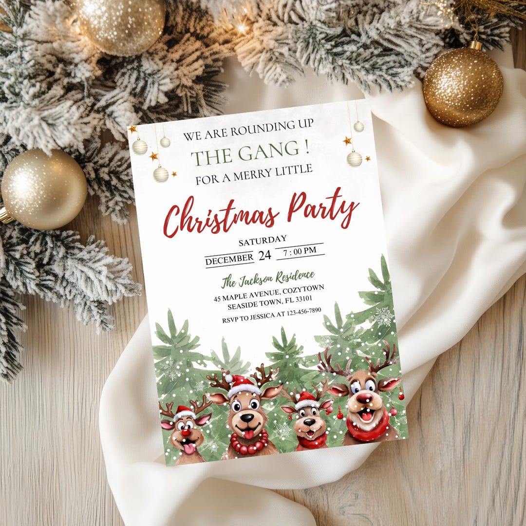Reindeer Christmas Party Invitation • Christmas Printable Invite • We ...